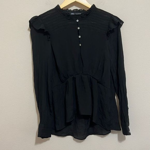 Zara | Tops | Zara Blackruffle Blouse | Poshmark